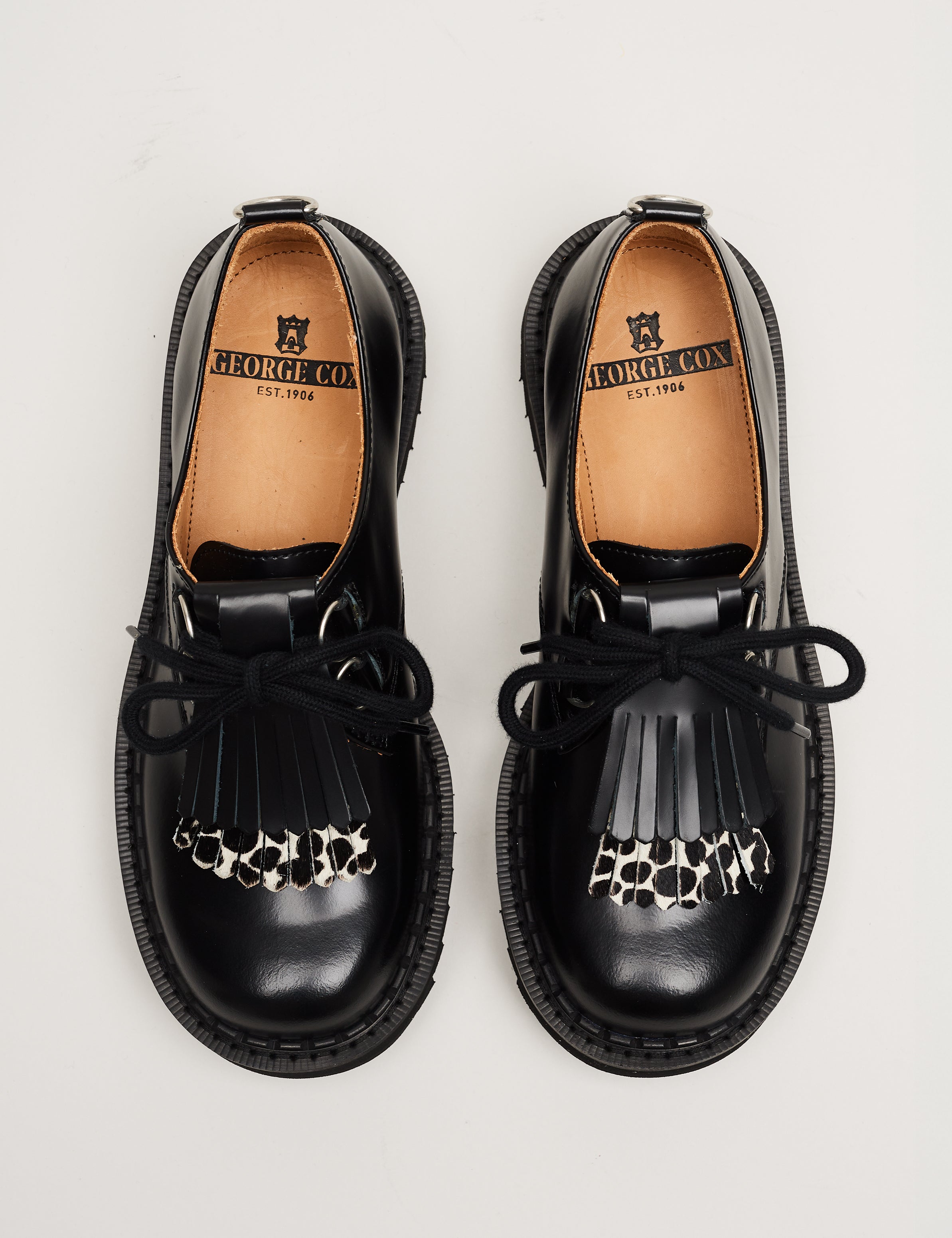 Ripple Fringe Bump-Toe Derby Black/Leopard – George Cox
